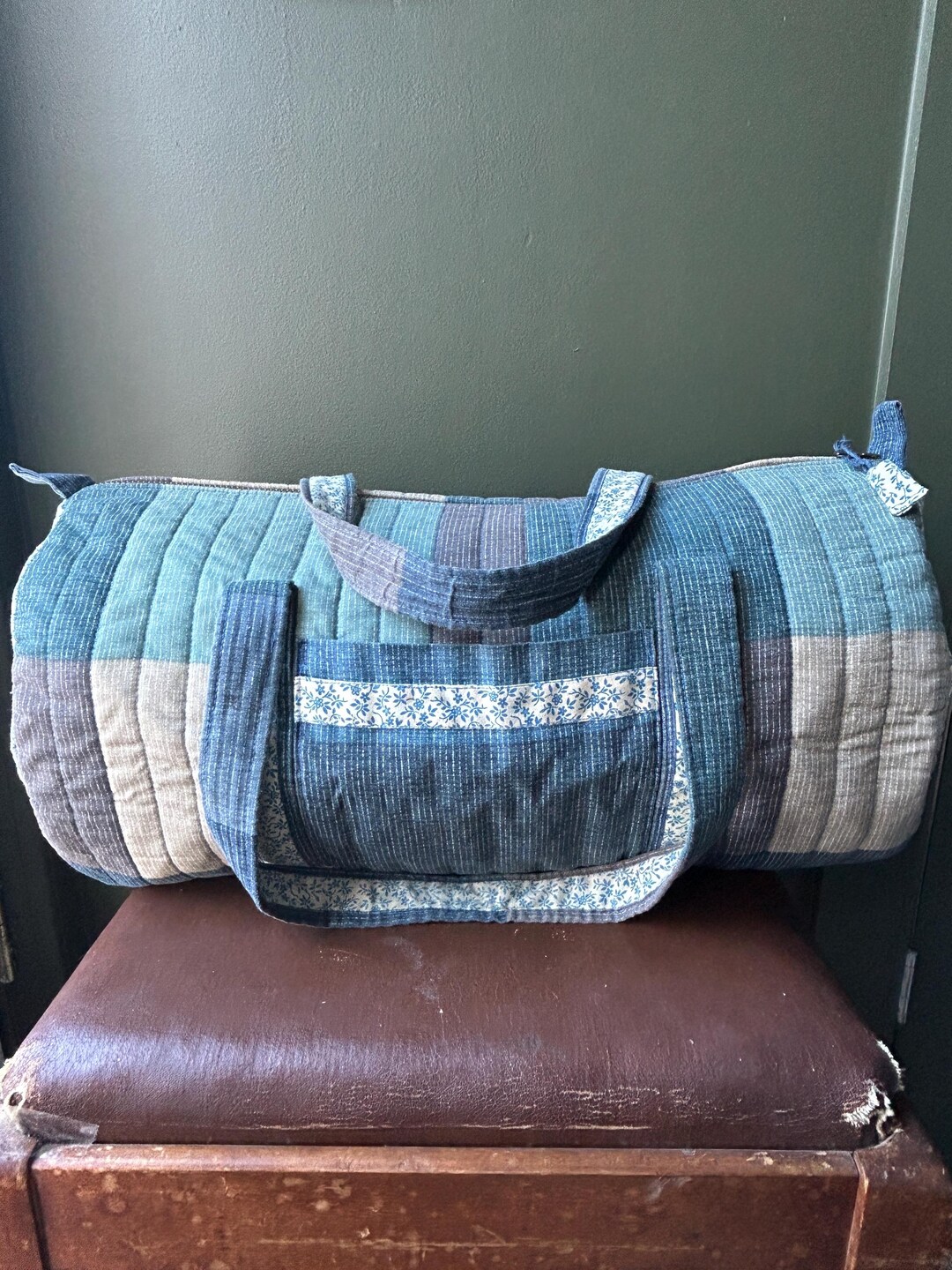 Quilted Blue Floral Duffle Bag — Large Weekender (handmade) - Etsy