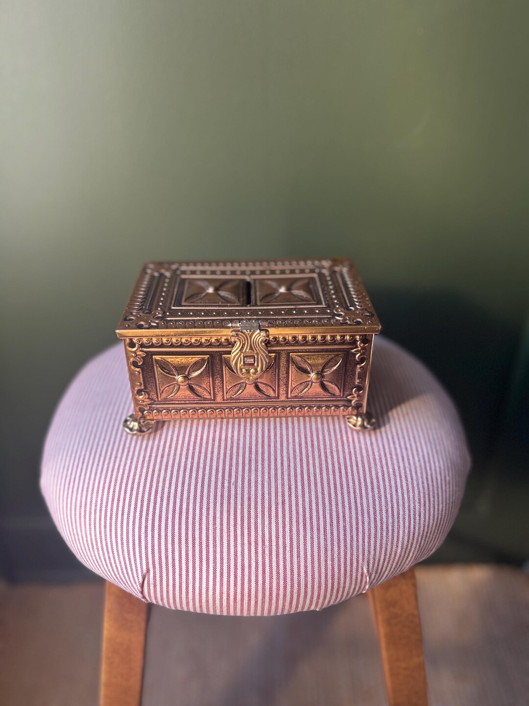 Vintage Blue Bird Confectionery Tin Box – Ornate Gold Metal Storage ...
