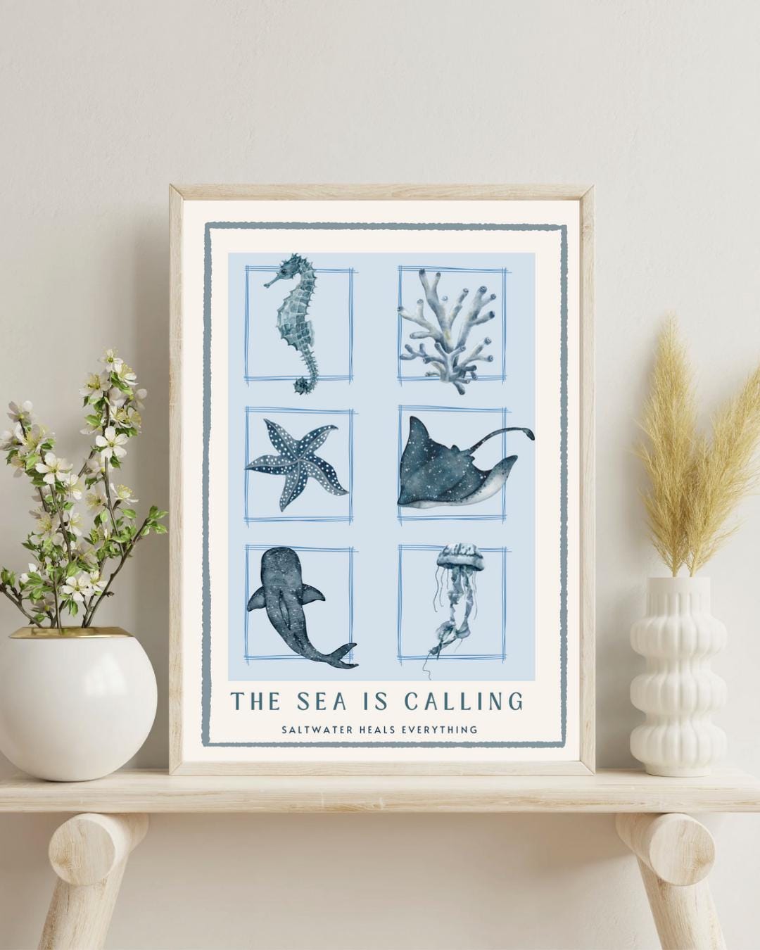 Digital Nautical Poster. the Sea is Calling, Saltwater Heals Everything ...