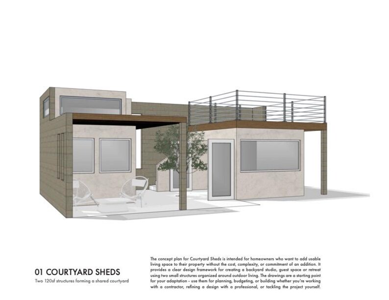 120sf Courtyard Shed Plans | Backyard Studio & Office Concept Plans ...