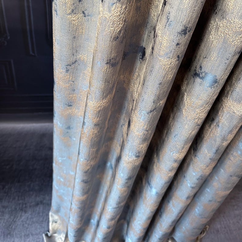 Blue and Gold Artistic Curtain Panel: Custom Size Bedroom & Living Room ...
