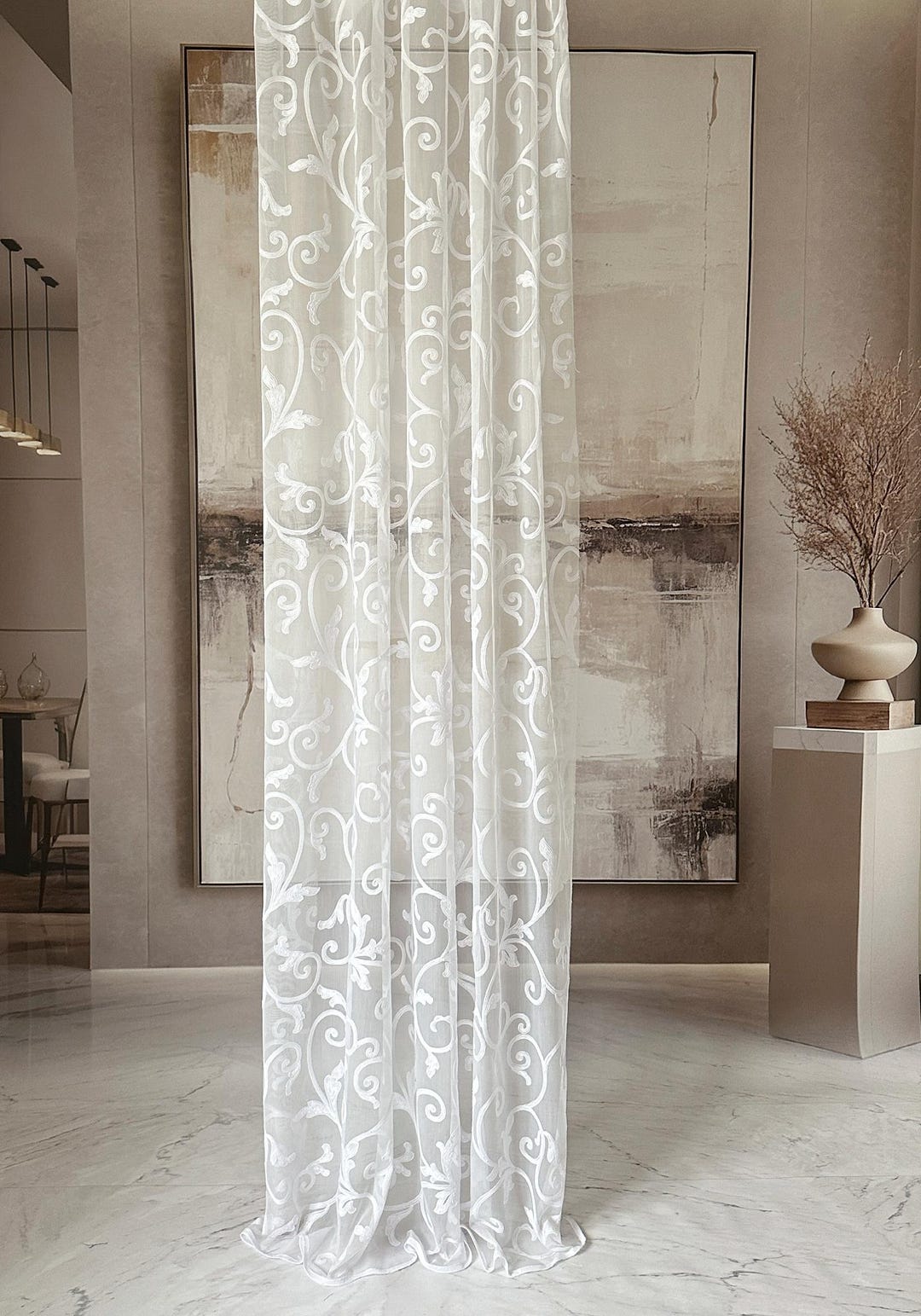 Custom Victorian Curl Embroidered White Lace Curtain: Luxury Sheer ...