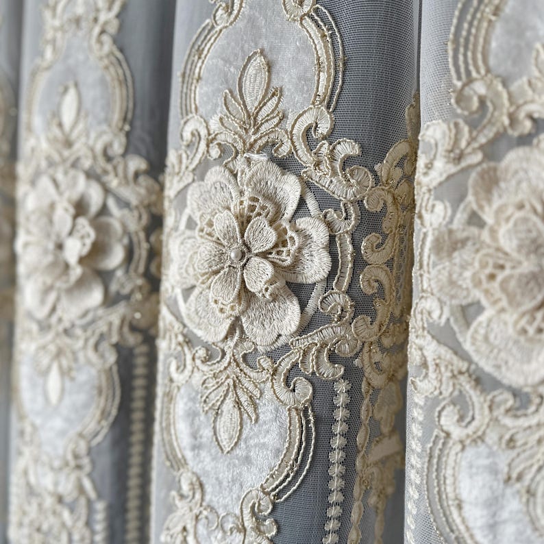 Custom Victorian Neoclassical Floral Lace Curtains | Elegant Rich ...
