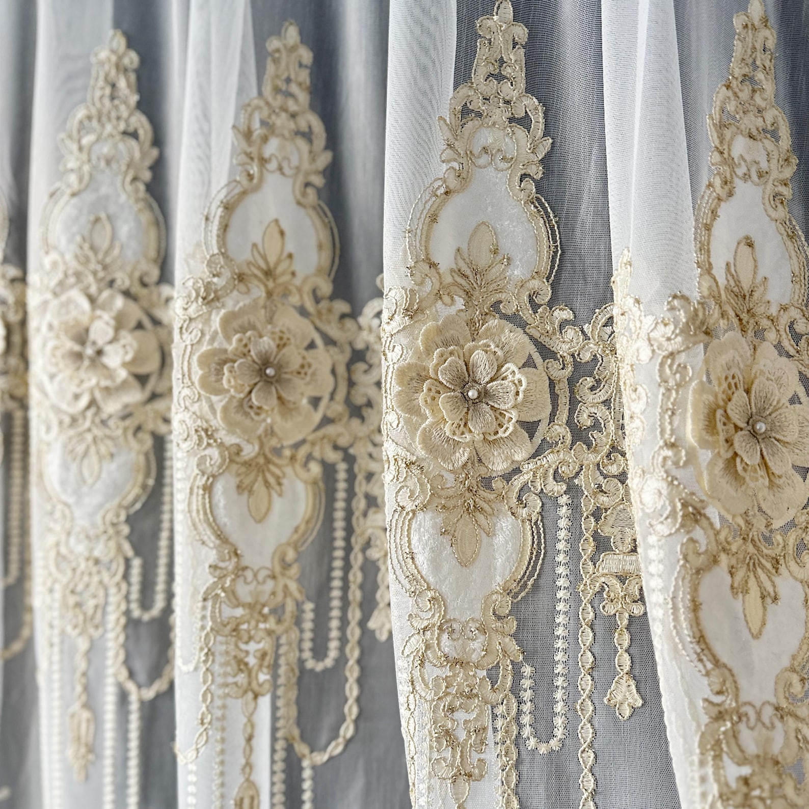 Custom Victorian Neoclassical Floral Lace Curtains | Elegant Rich ...