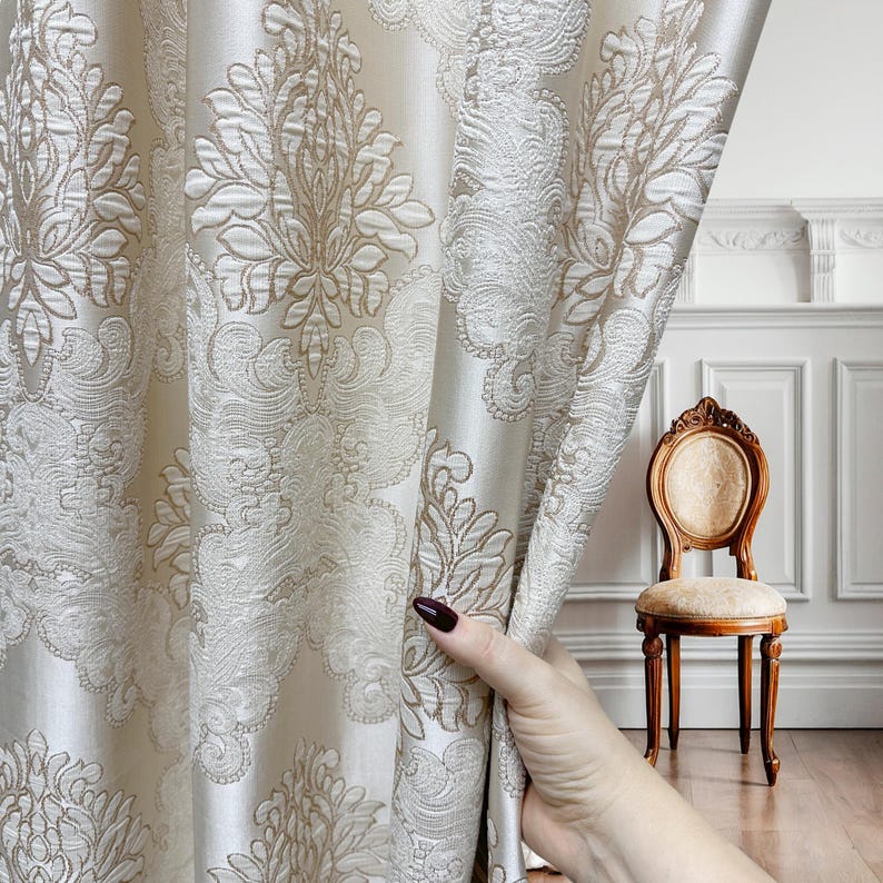 Luxury Ivory Damask Floral Curtain Panel: Handmade Victorian Style ...