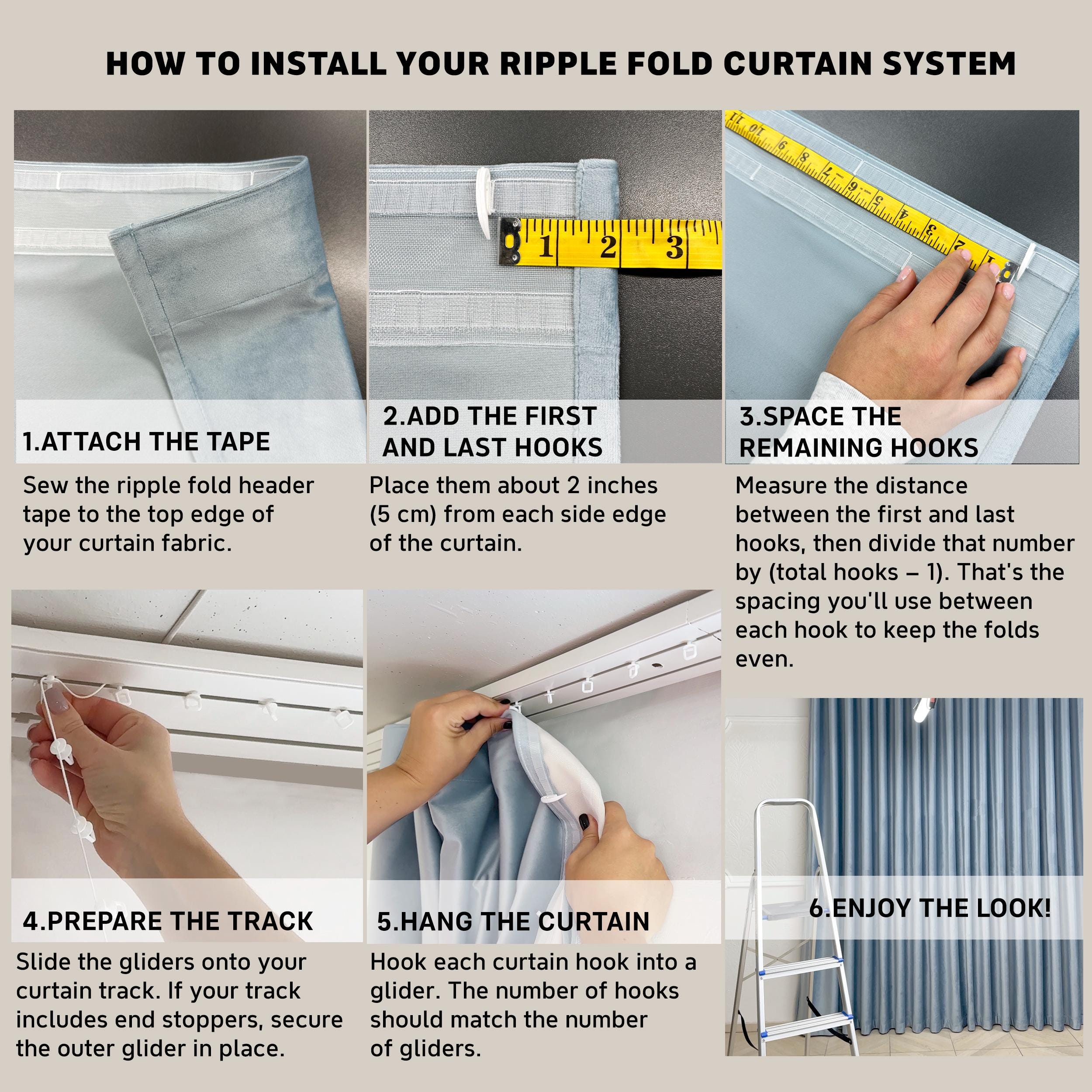 Wave Curtain Ripple Fold System: Spaced Gliders, Tape & Hooks (no ...