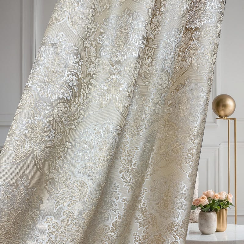 White Silk Damask Curtain - Etsy