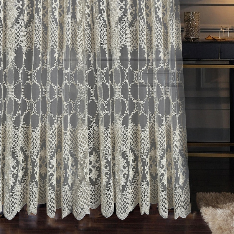 Golden Lace Embroidered Tulle Curtain: Custom Arabic Style Champagne ...