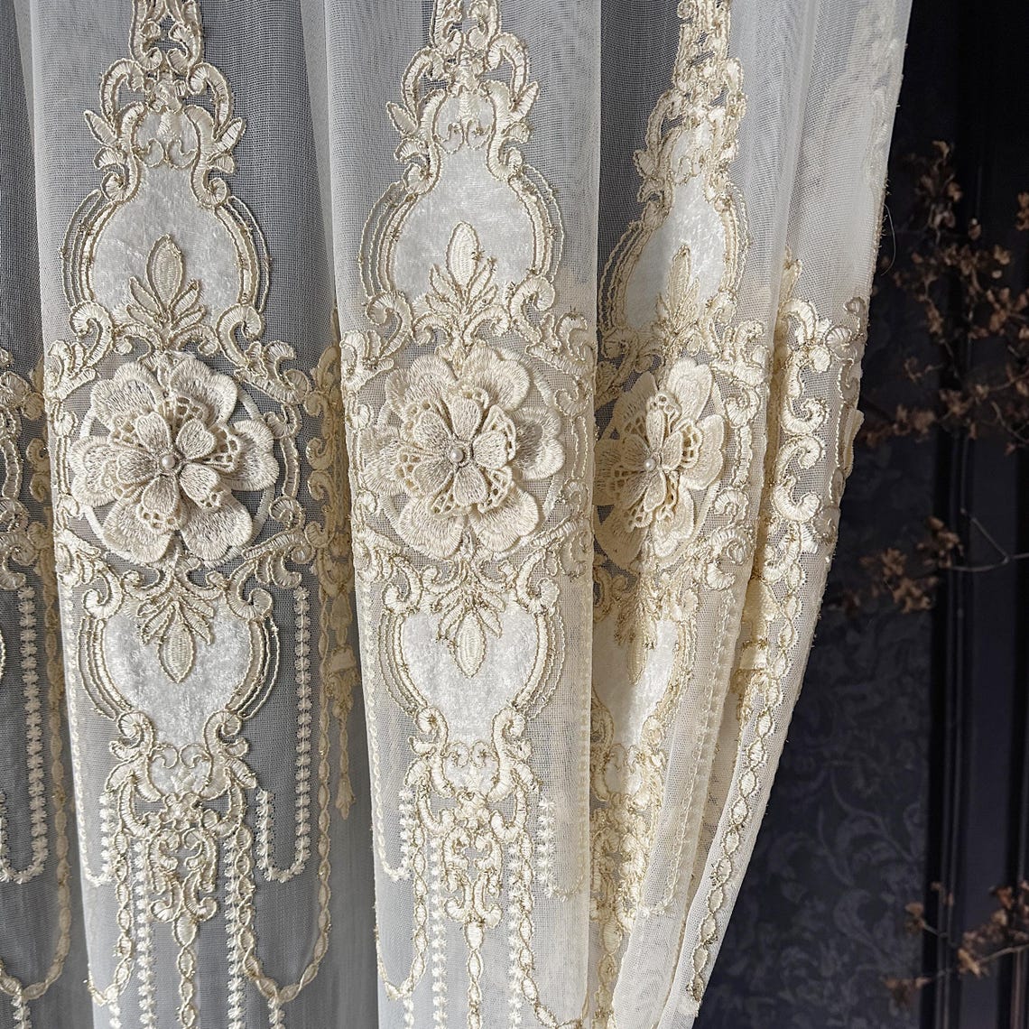 Custom Victorian Neoclassical Floral Lace Curtains | Elegant Rich ...