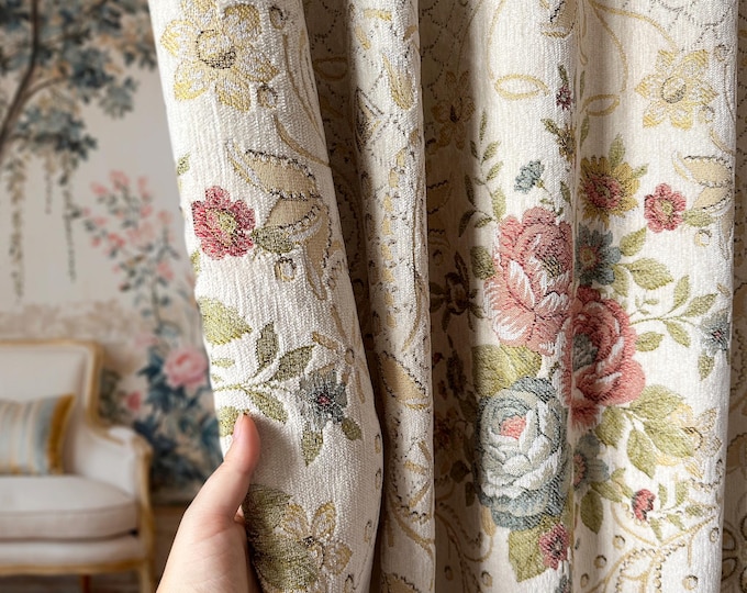Vintage Custom French Country Style Fabric Drapery Panel, Vtg Heavy ...