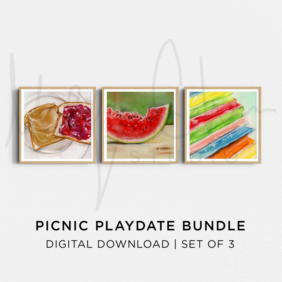Picnic-themed Printable Wall Art Set: Playdate Snacks & Summer Kitchen ...