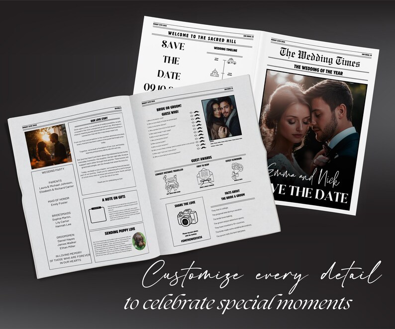 Wedding Newspaper Template With Photo, Newlywed Times, Editable ...