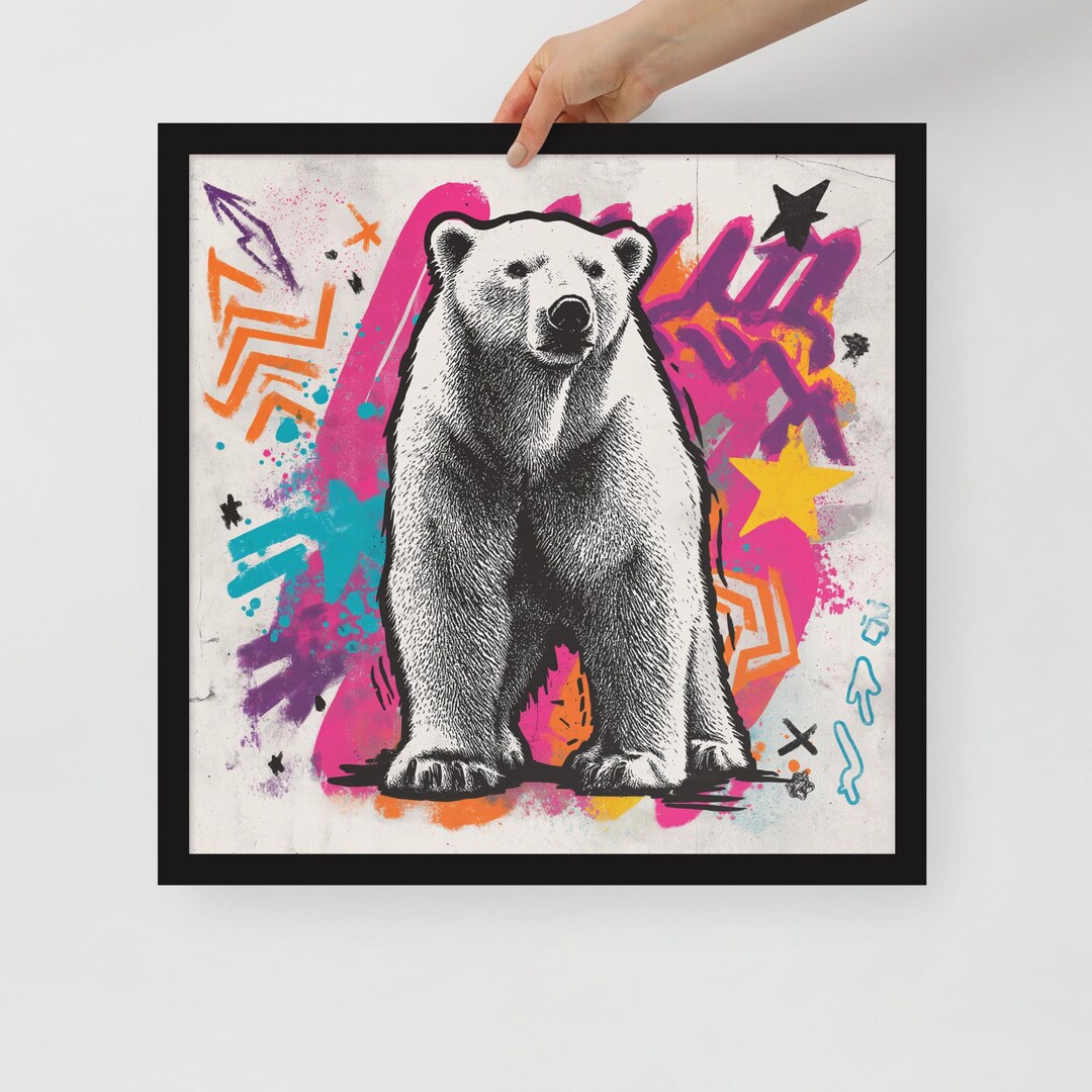 Polar Bear Wall Art – Framed AI Graffiti Zoo Animal Poster – Arctic ...