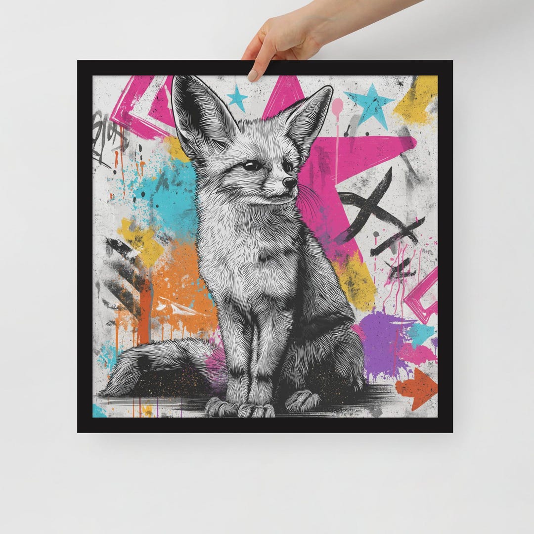 Fennec Fox Wall Art – Framed AI Graffiti Zoo Animal Poster – Desert ...