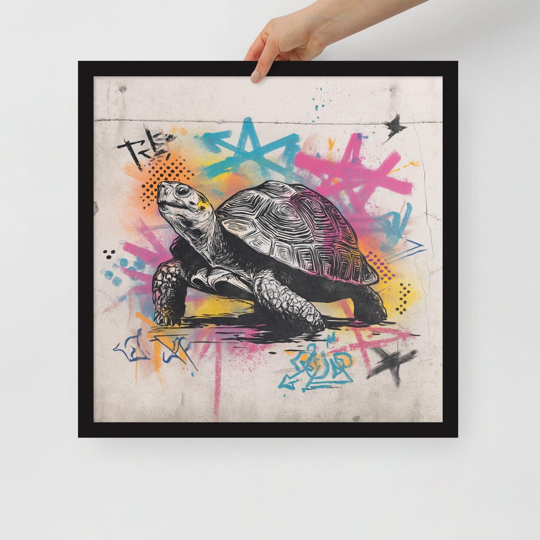 Turtle Wall Art – Framed AI Graffiti Reptile Poster – Zoo Animal Series ...