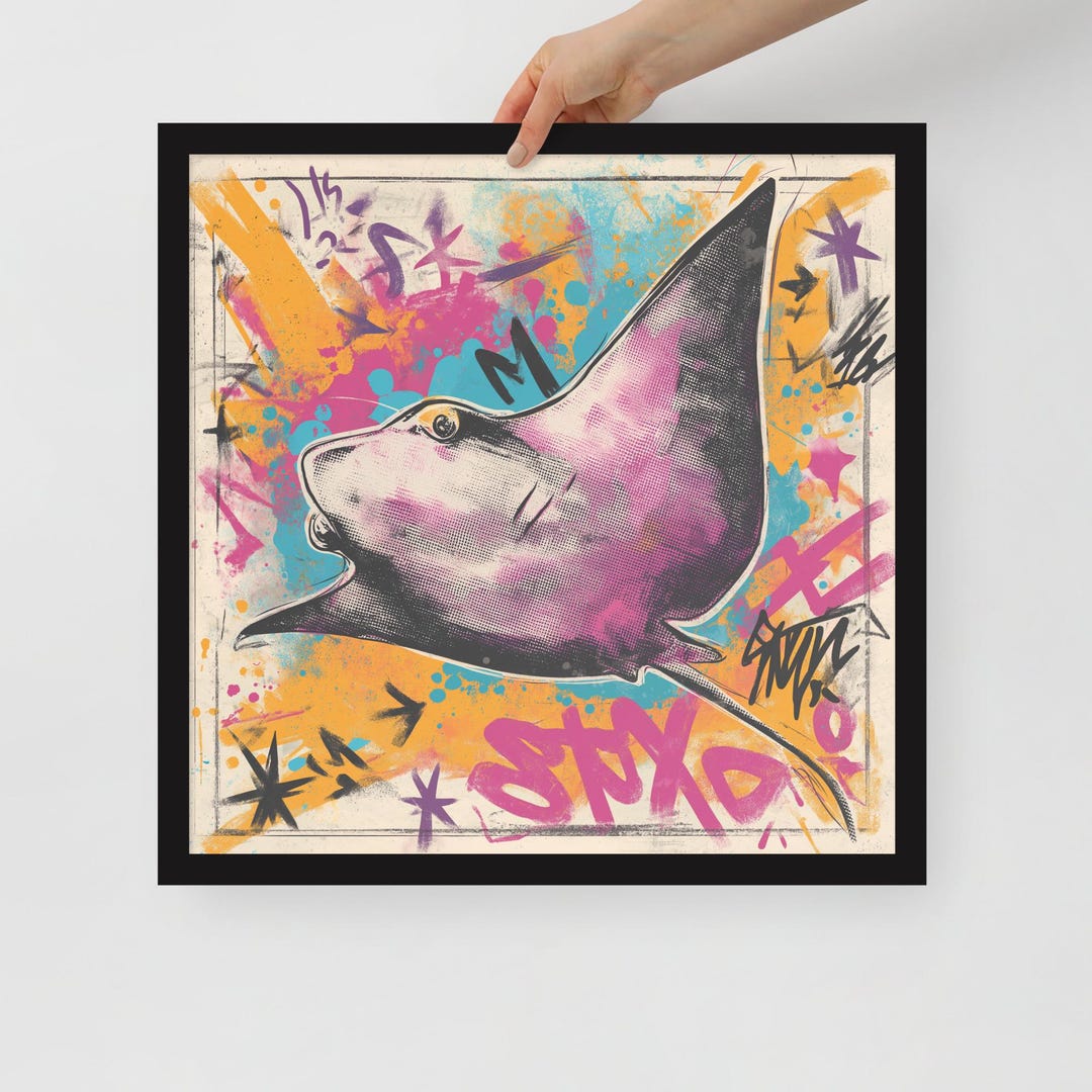 Stingray Wall Art – Framed AI Graffiti Ocean Poster – Zoo Animal Series ...