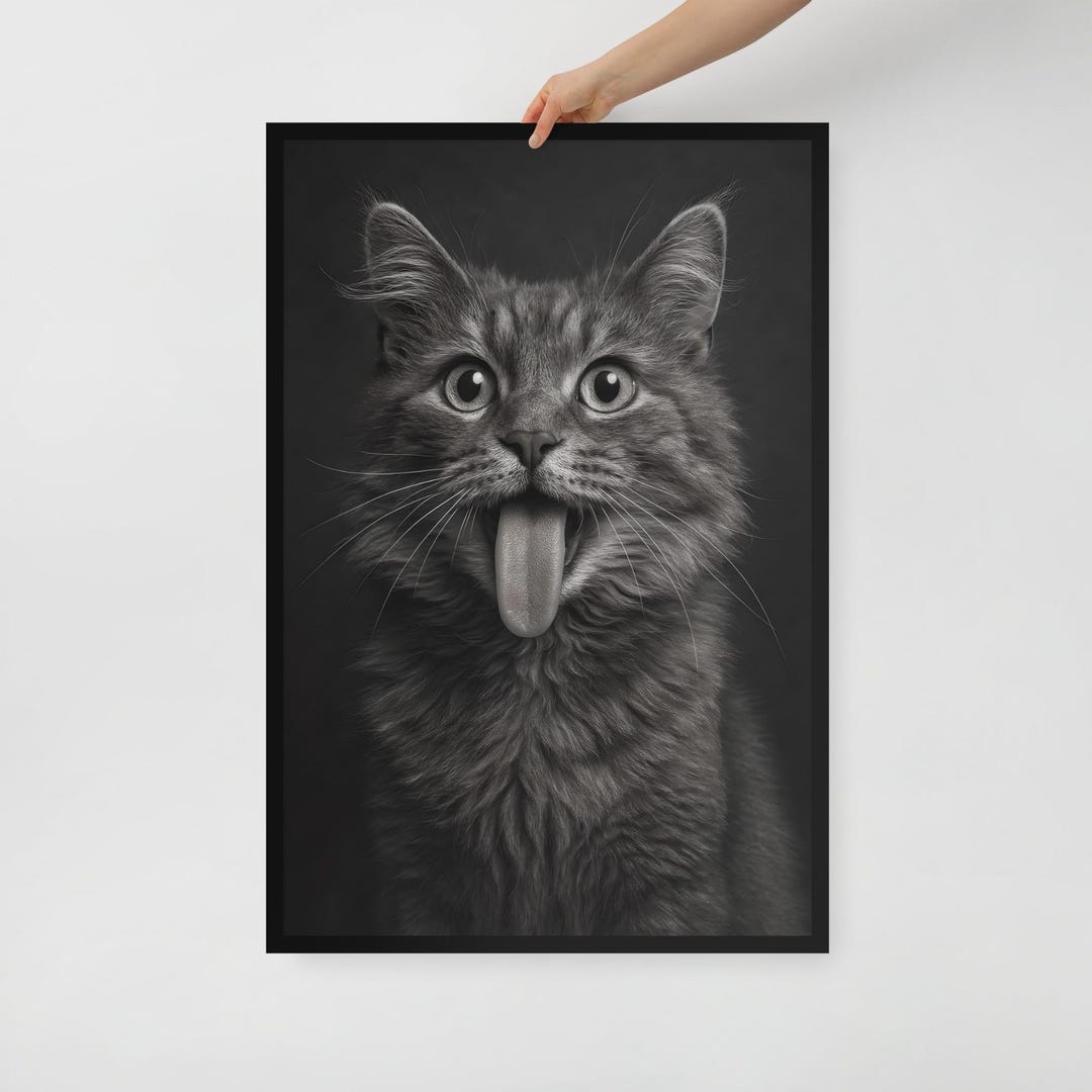 Einstein Cat Wall Art – Framed Poster Print – Funny Black and White Cat ...
