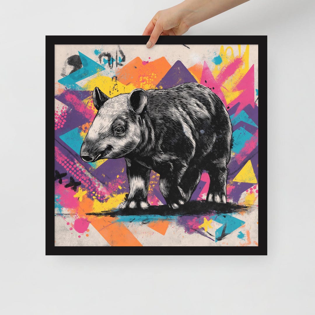 Tapir Wall Art – Framed AI Graffiti Zoo Animal Poster – Jungle Wildlife ...