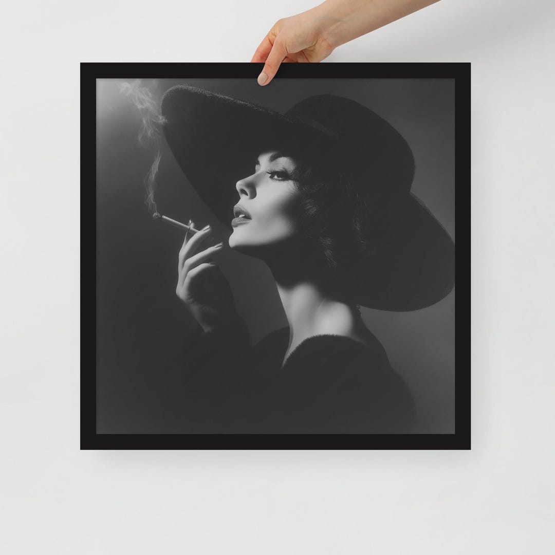 Elegant Vintage Cigarette Poster Wall Art – Framed AI Print – Mid ...