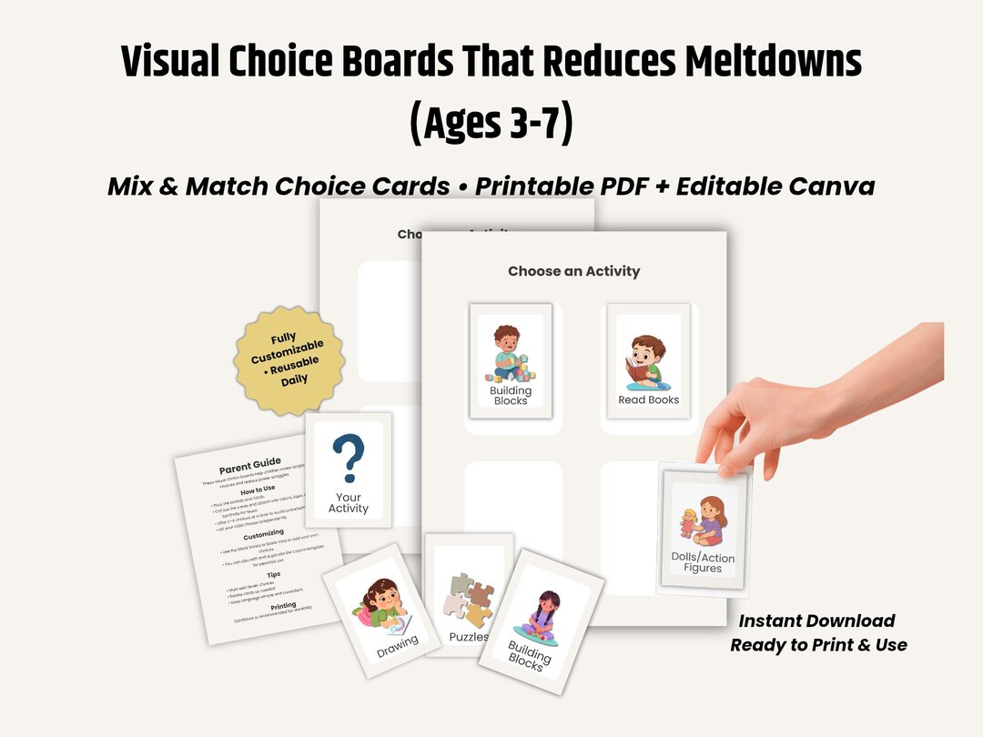 Choice Board for Kids, Quiet Time & Independent Play Visuals. Calm ...