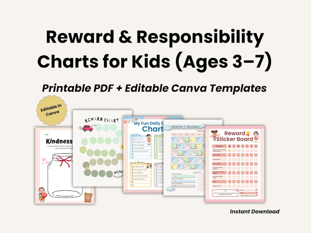 Kids Reward Chart Printable, Star Chart, Chore Chart, Kindness Jar ...
