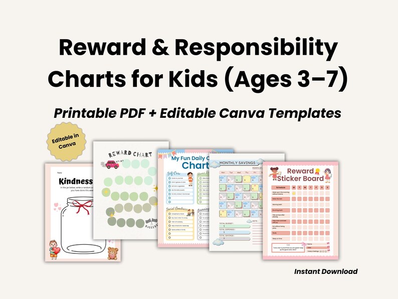 Kids Reward Chart, Chore Chart, Kindness Jar (editable Canva Template ...