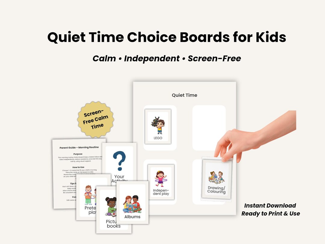 Quiet Time Choice Board for Kids, Independent Play Visuals, Calm ...