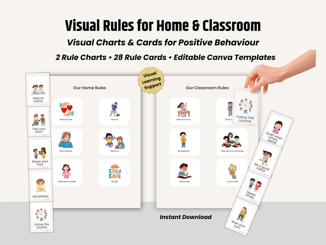 Editable Home & School Rules Bundle for Kids, Printable Flash Cards ...