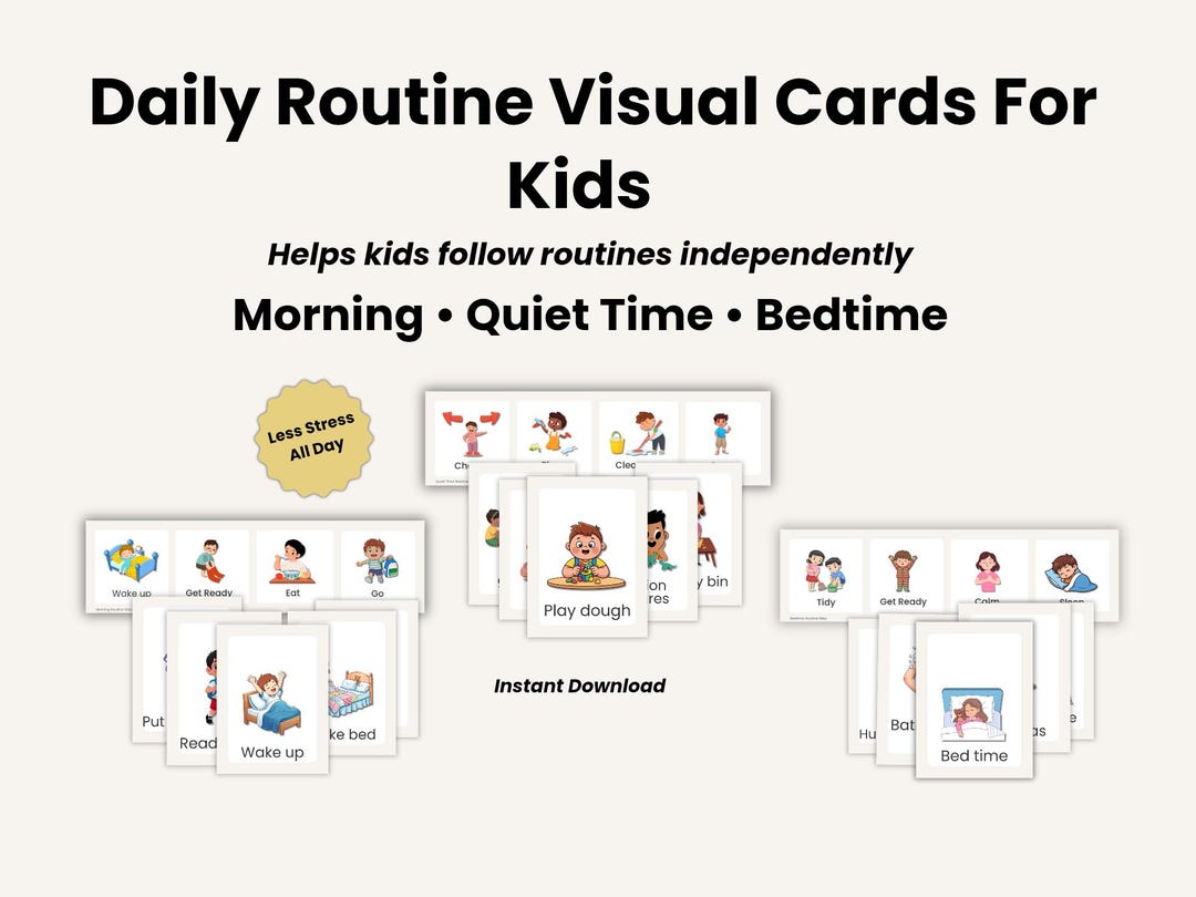 Daily Routine Visual Cards for Kids. Morning, Quiet Time and Bedtime ...