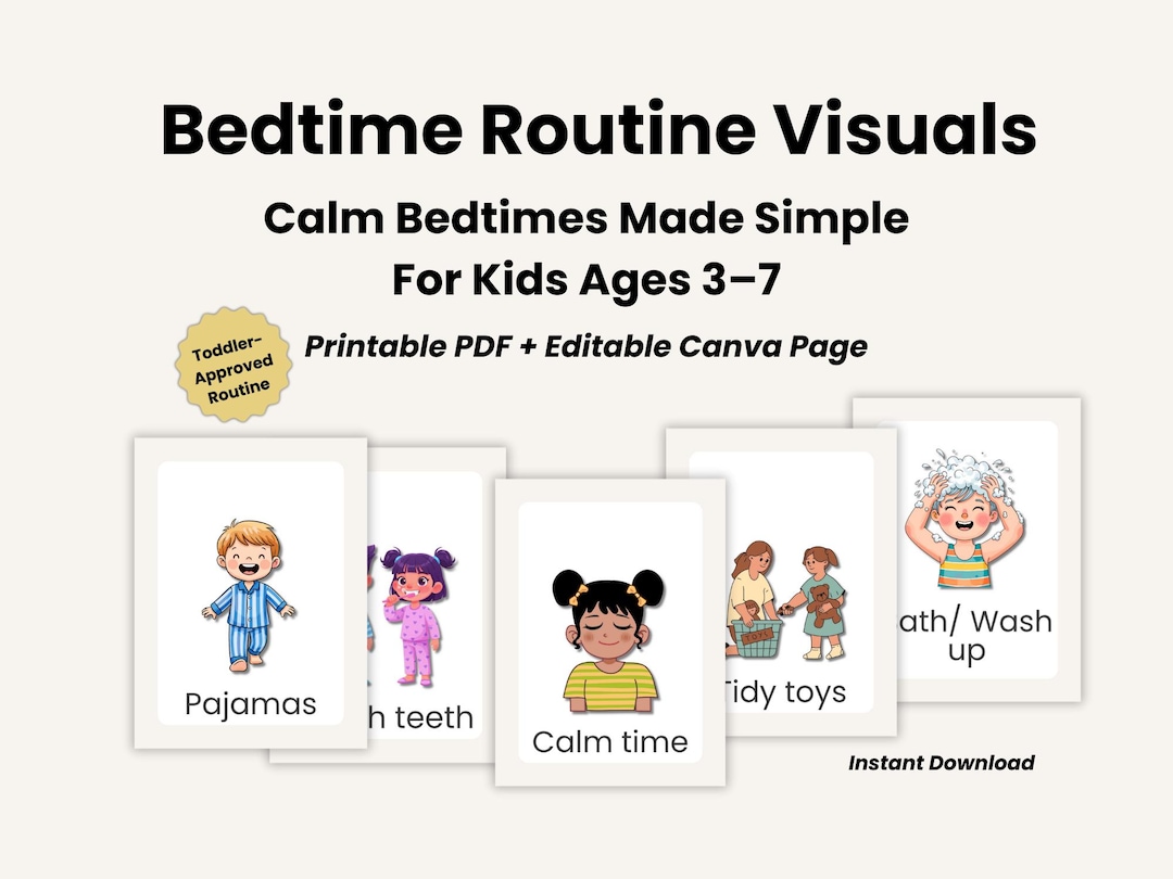 Bedtime Routine Cards for Kids Printable, Visual Schedule Cards ...