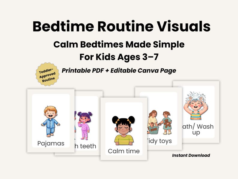 Bedtime Routine Cards for Kids Printable, Visual Schedule Cards ...