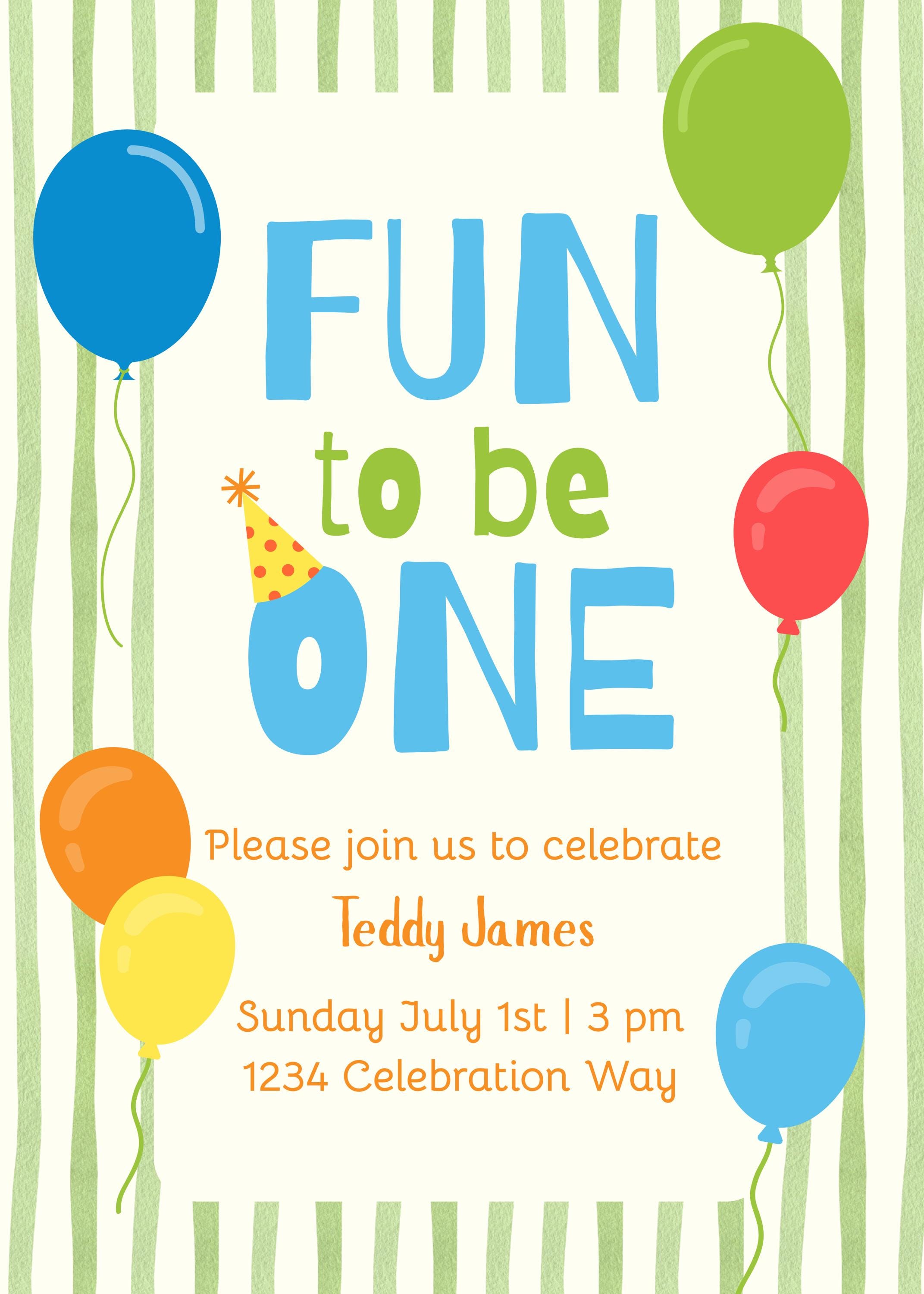 Fun to Be One Birthday Invitation Template - Editable Canva Template ...