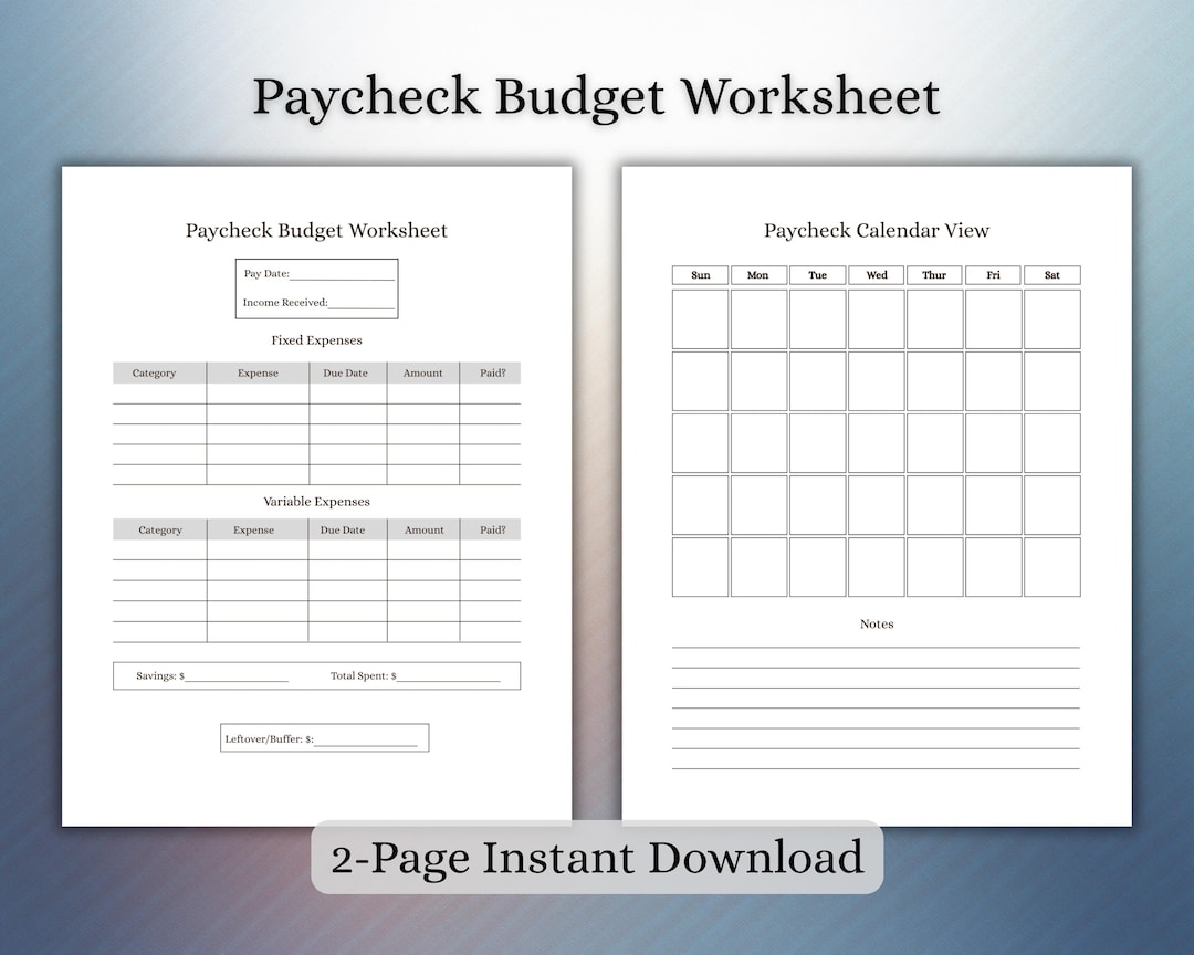 2026 Paycheck Budget Planner Printable: Biweekly Budget Worksheet (PDF ...