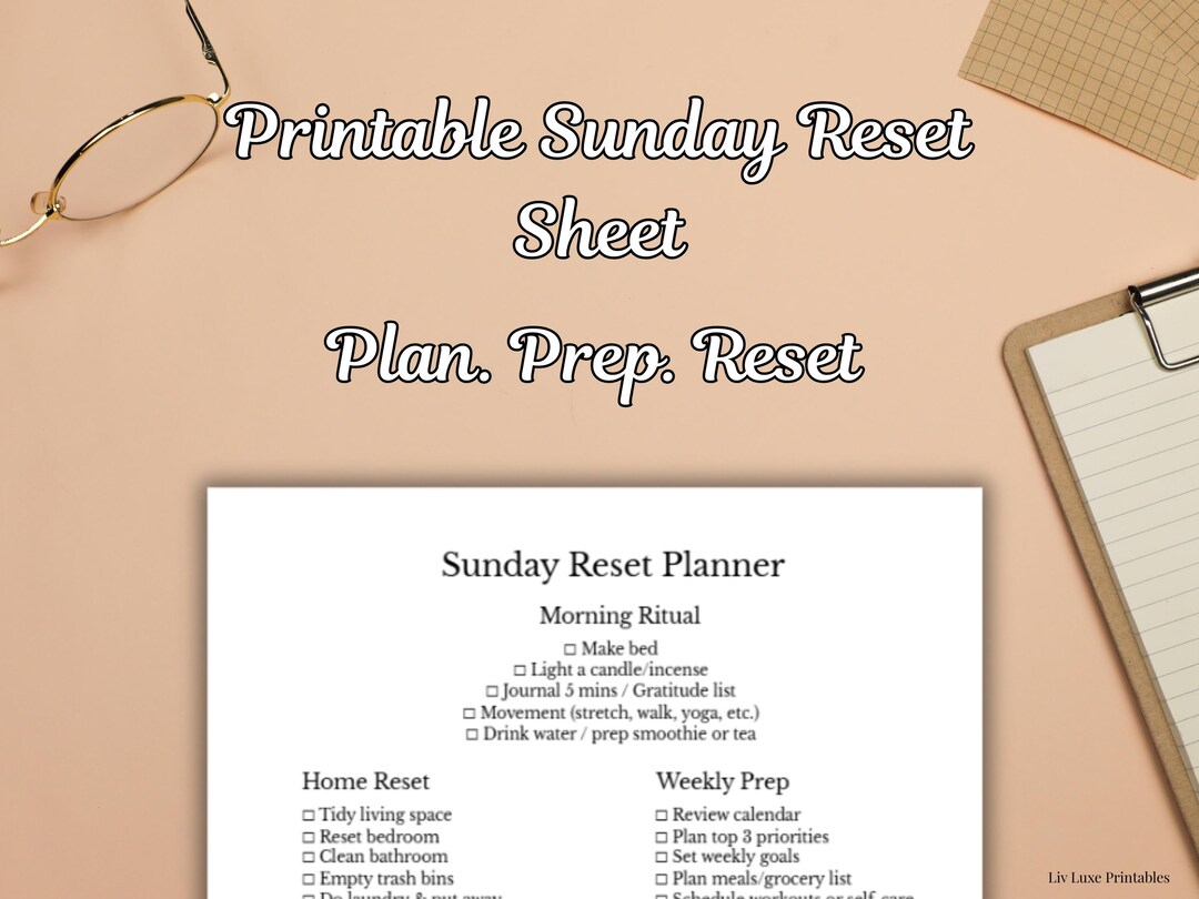 Sunday Reset Planner: Weekly Self-care Checklist (PDF Download) - Etsy