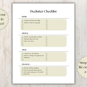 Minimalist Declutter Checklist Printable: Home & Life Organization ...