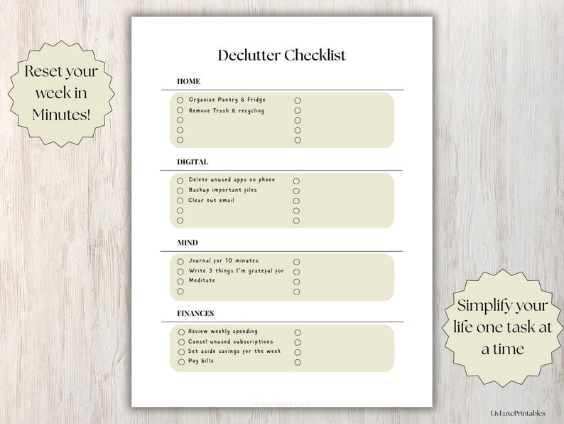 Minimalist Declutter Checklist Printable: Home & Life Organization ...