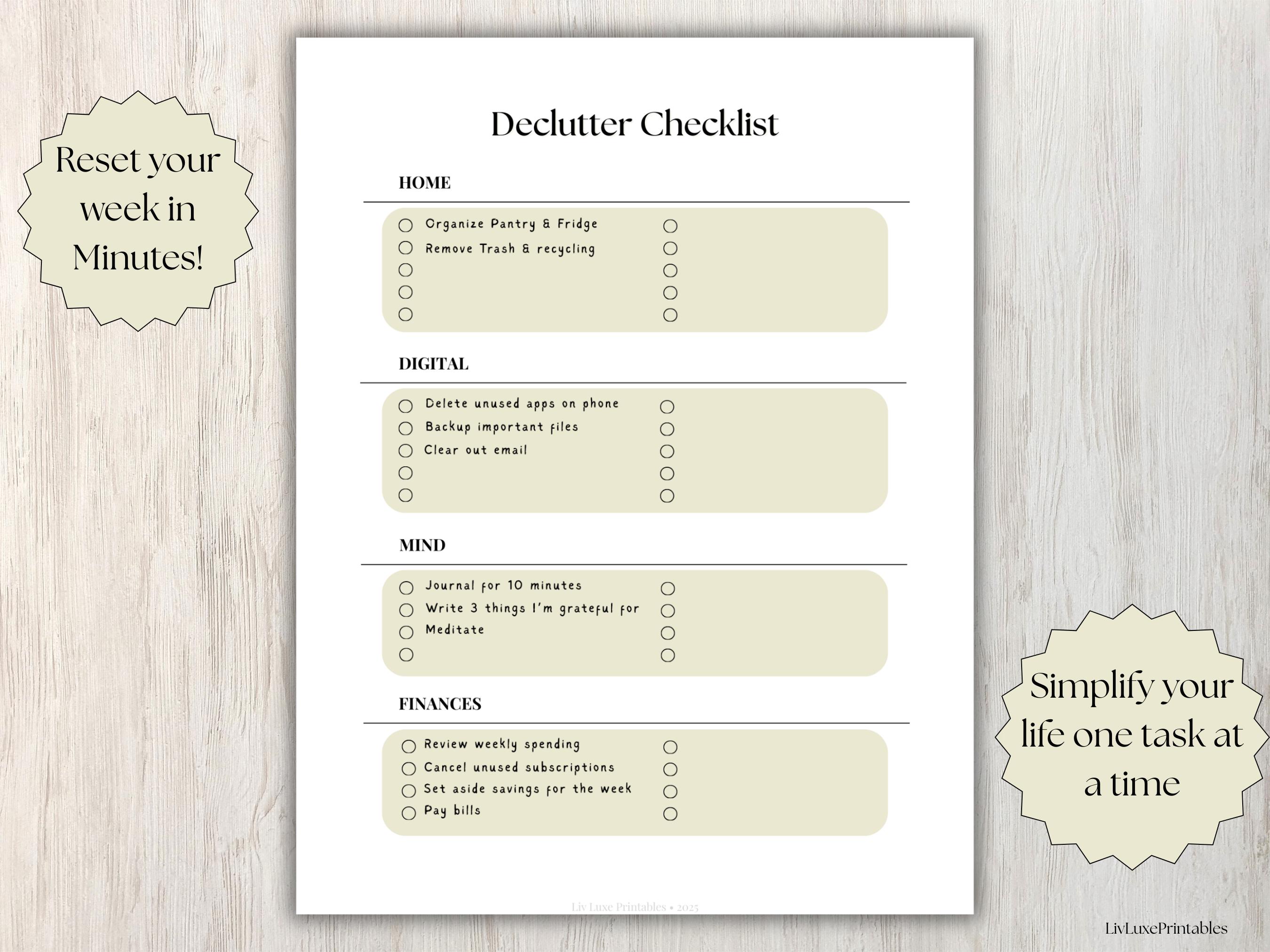 Minimalist Declutter Checklist Printable: Home & Life Organization ...