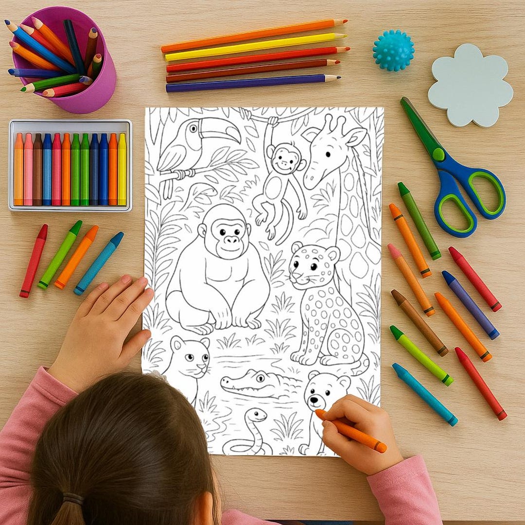 Jungle Animal Coloring Book for Kids | Fun Safari Activity (printable ...