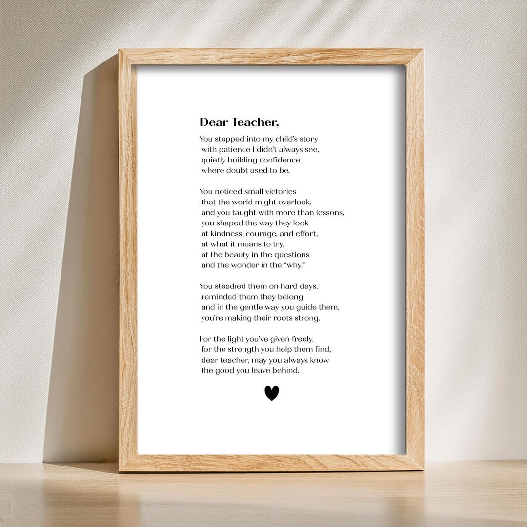 Dear Teacher Letter | Teacher Appreciation Poem From Parent | End of ...