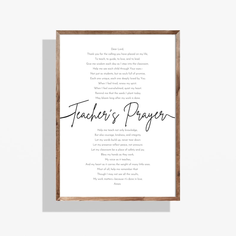 Teacher Prayer Printable Christian Teacher Gift Prayer for Teacher Wall ...