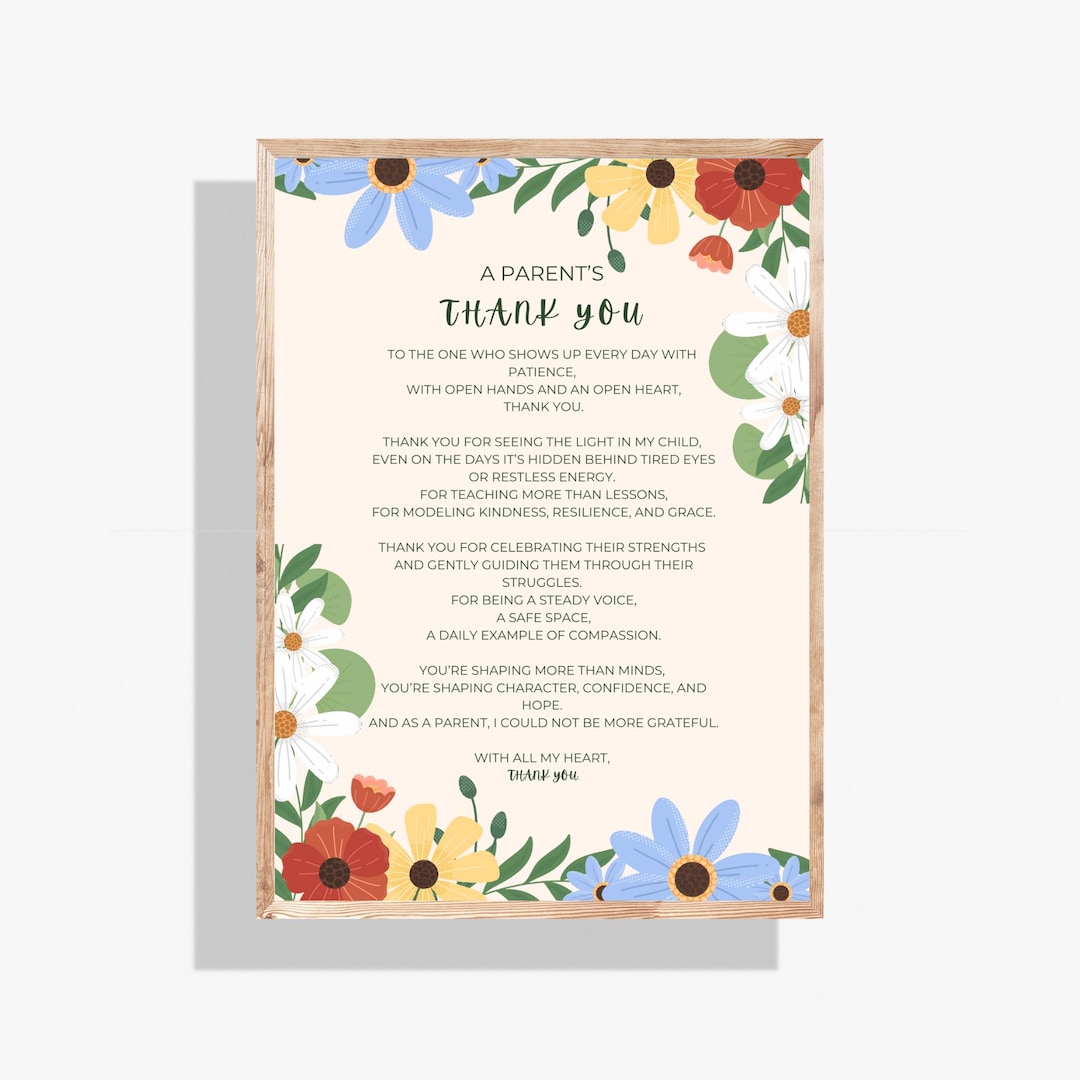 A Parent's Thank You to Teacher Printable Teacher Appreciation Letter ...