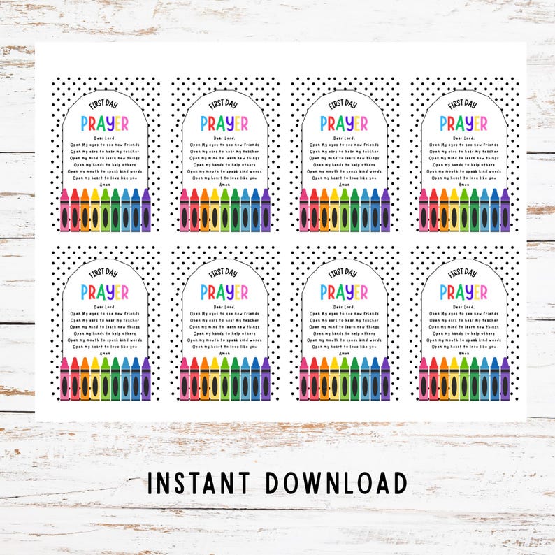 First Day of School Prayer Tag, Sunday School Printable, Religious Tags ...