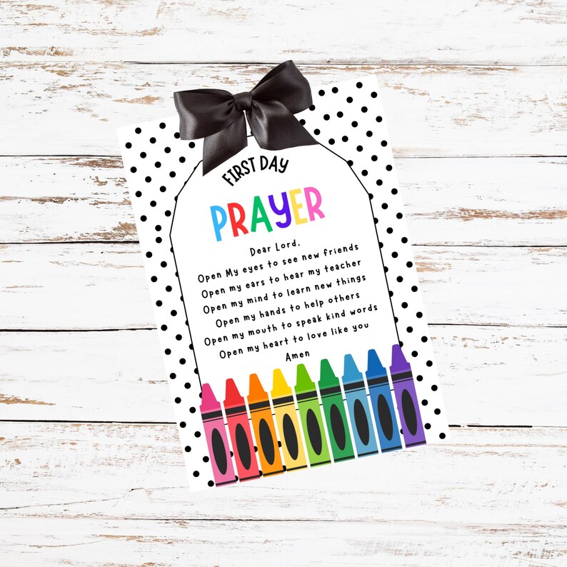 First Day of School Prayer Tag, Sunday School Printable, Religious Tags ...