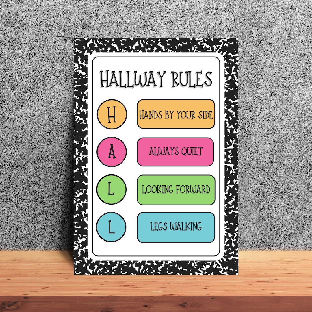 Hallway Rules Poster for Classroom, HALL Acronym Sign, Composition ...