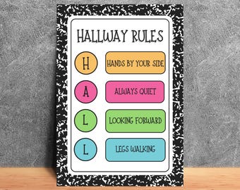 Hallway Rules Poster for Classroom | HALL Acronym Sign | Composition ...
