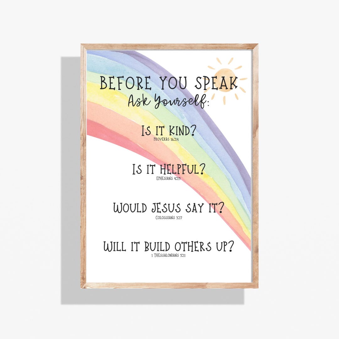 Before You Speak Printable Wall Art – Rainbow Bible Verse Poster for ...