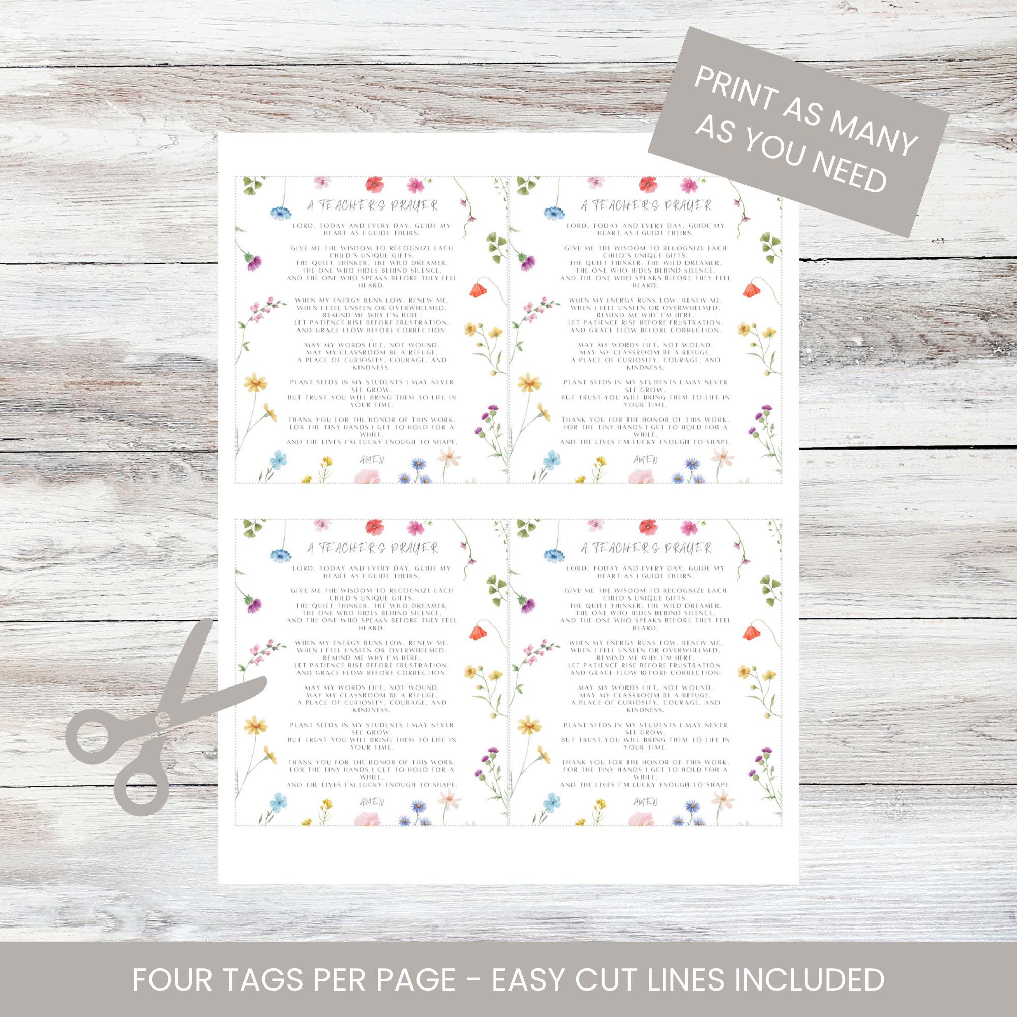 Teacher Prayer Gift Tags Printable Faith-based Thank You Tags for ...