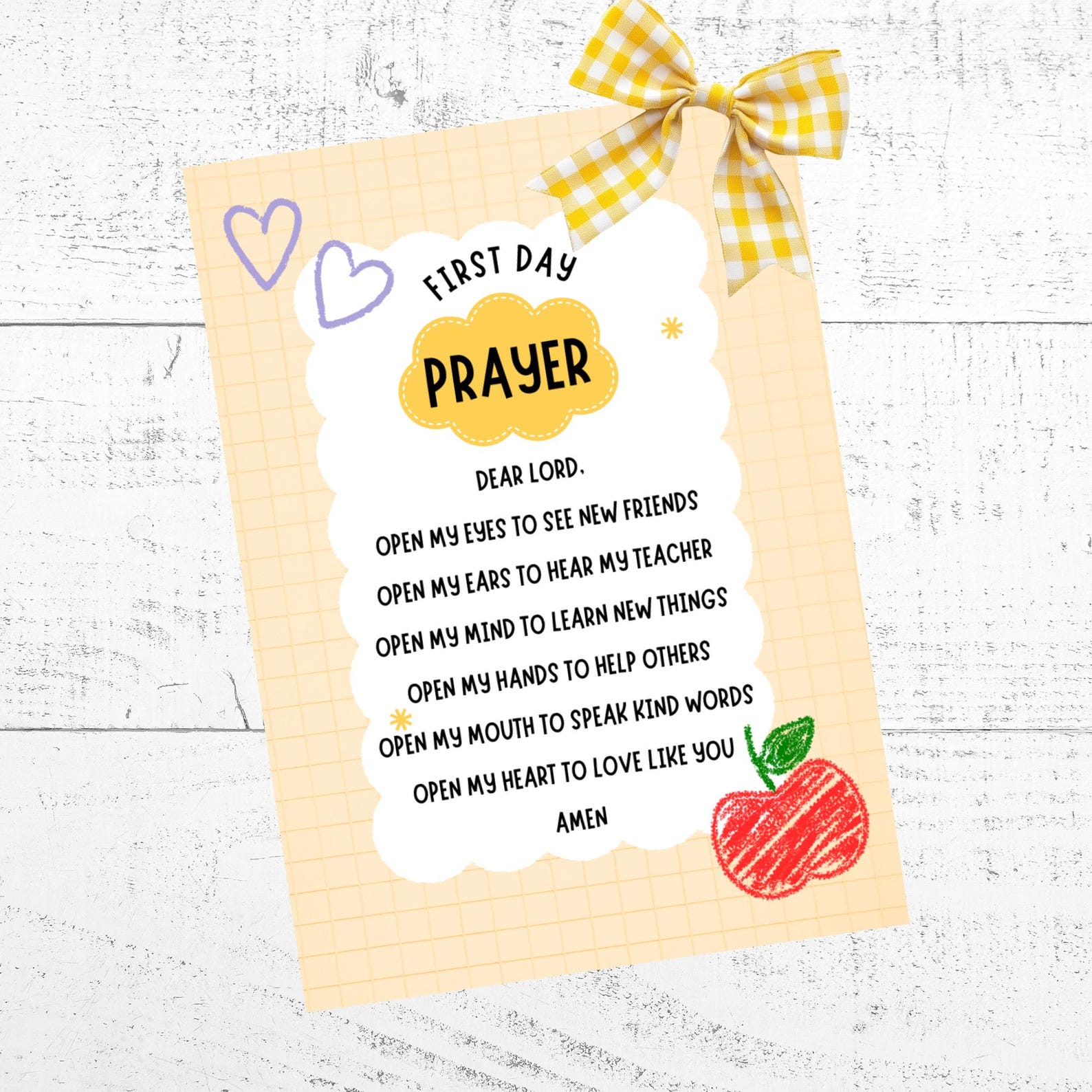 First Day of School Prayer Tag INSTANT DOWNLOAD Sunday School Printable ...