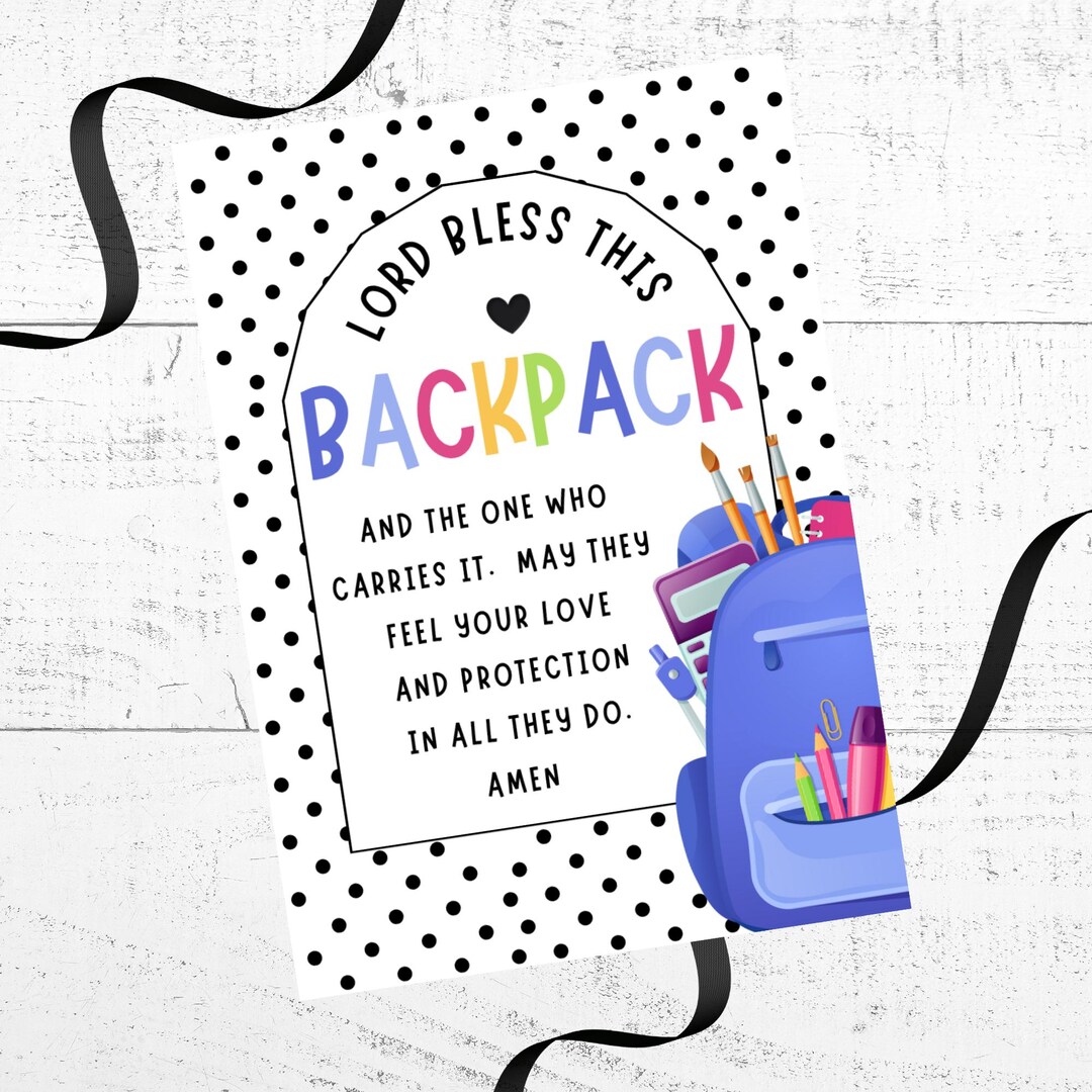 Sunday School Printable Backpack Prayer Tag INSTANT DOWNLOAD Lord Bless This Backpack Religious ...