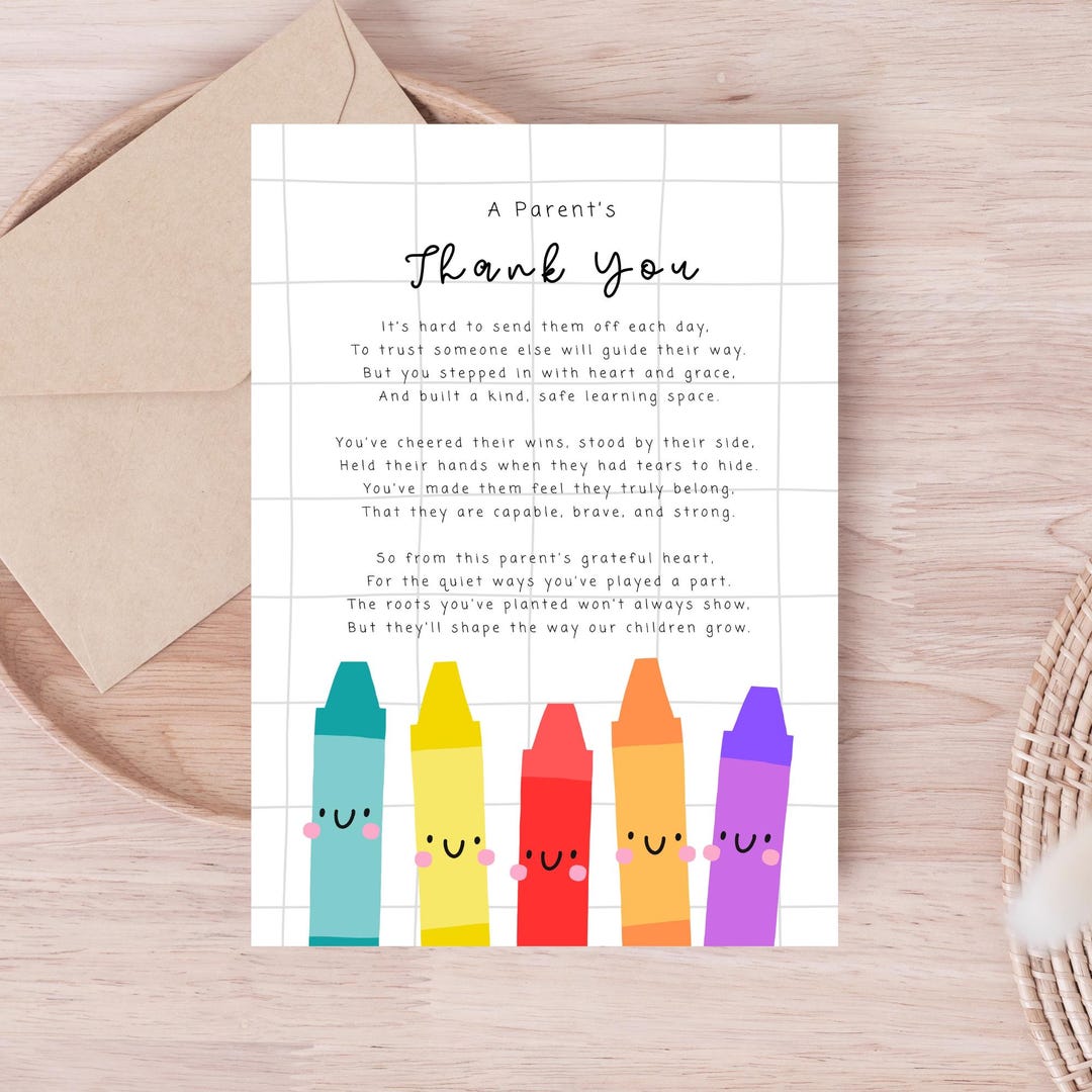 Parent Thank You Card Printable | Appreciation Card From Parents ...